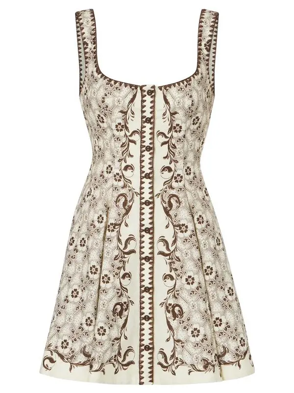 ALEMAIS Printed Linen And Cotton Minidress - Beige
