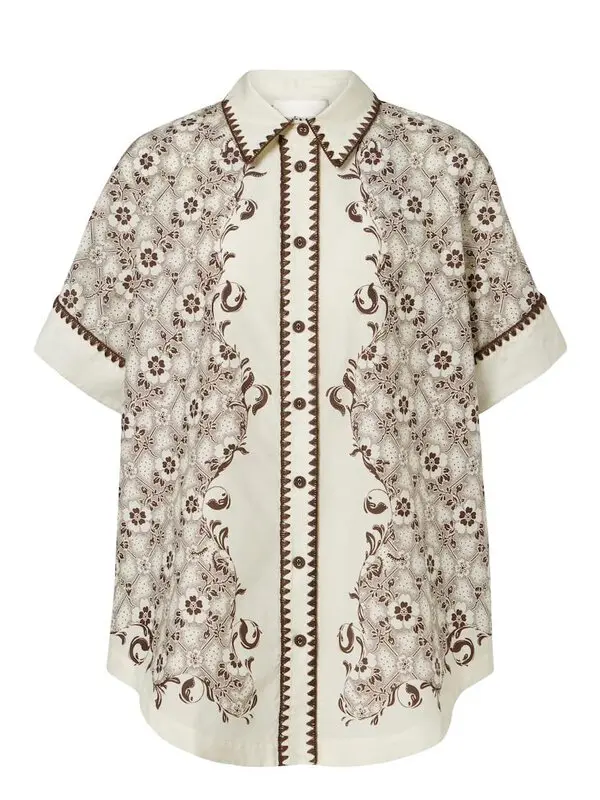 ALEMAIS Alémais Printed Cotton And Silk Bowling Shirt - Beige
