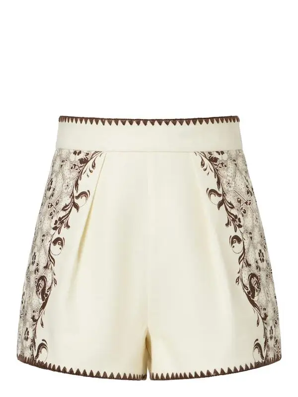 ALEMAIS Alémais Printed Linen And Cotton Shorts - Beige