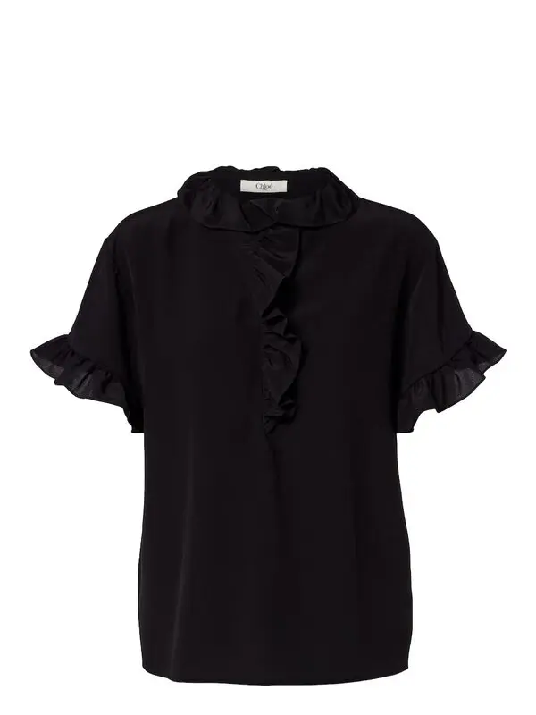 Chloé Ruffled Silk Crepe De Chine Top - Black