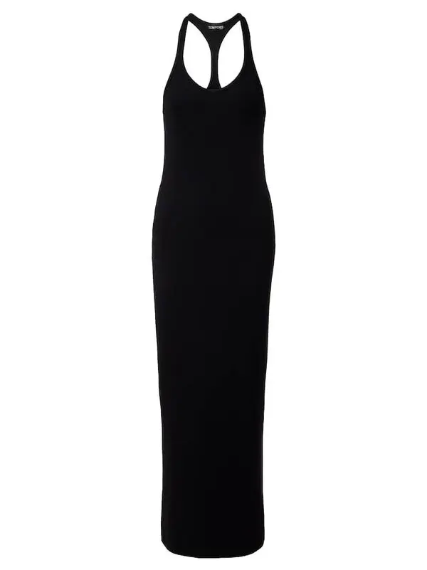 TOM FORD Ribbed-knit Halterneck Jersey Maxi Dress - Black