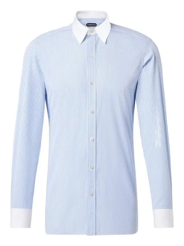 TOM FORD Striped Cotton Poplin Shirt - Blue