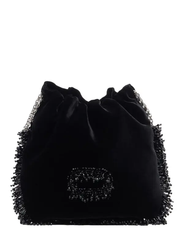 ROGER VIVIER Pilgrim Mini Beaded Velvet Bucket Bag - Black