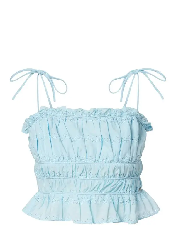 Melissa Odabash Freya Broderie Anglaise Cotton Crop Top - Blue