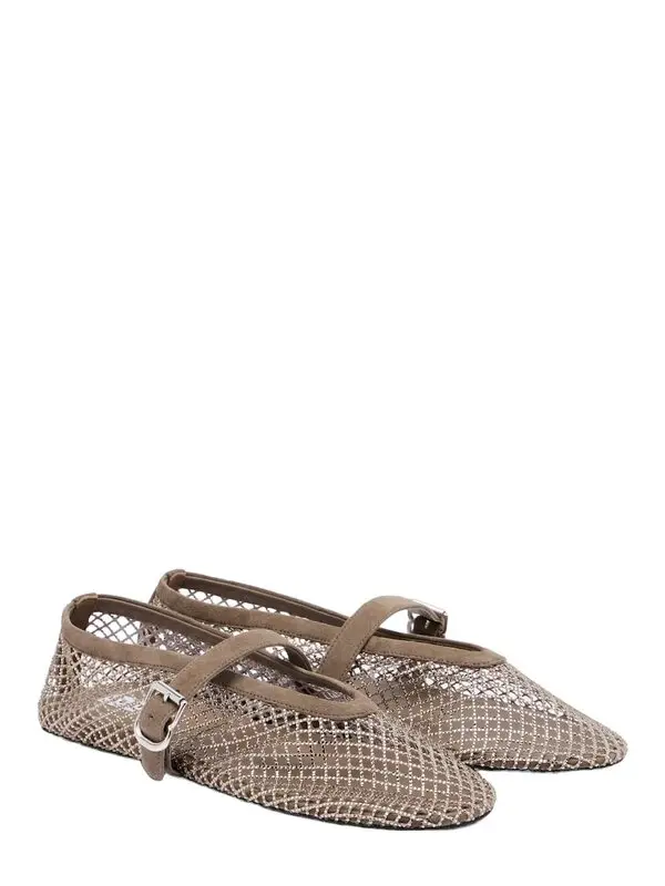 Alaïa Embellished Fishnet Ballet Flats - Silver