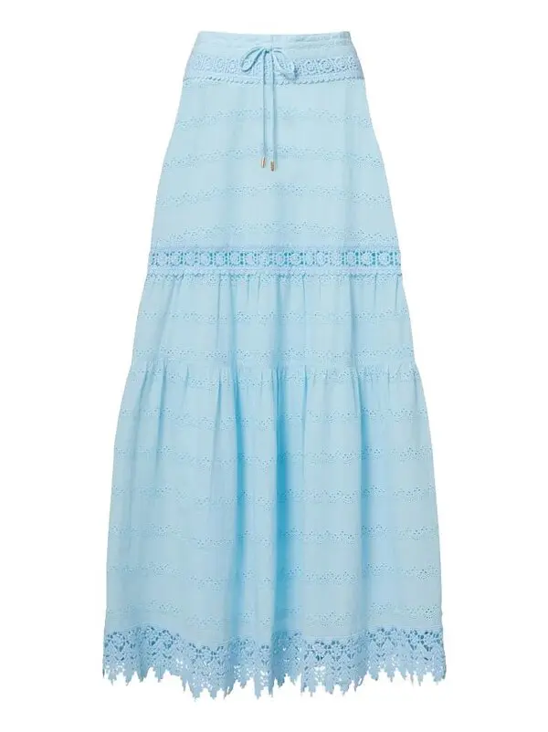 Melissa Odabash Alessia Broderie Anglaise Cotton Maxi Skirt - Blue