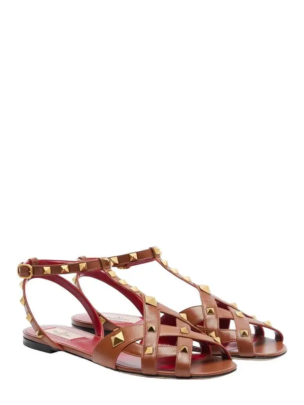 Valentino Garavani Studded Leather Sandals - Brown