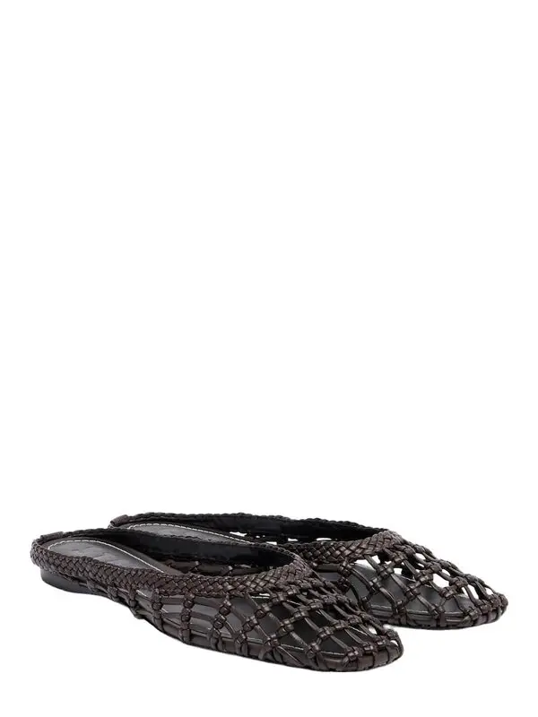 Staud Otto Woven Leather Mules - Brown