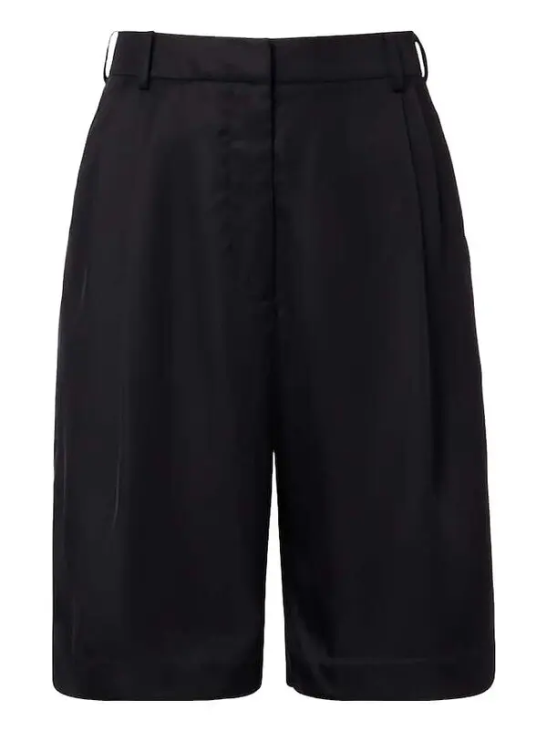 THE FRANKIE SHOP Marfa Pleated Twill Bermuda Shorts - Black