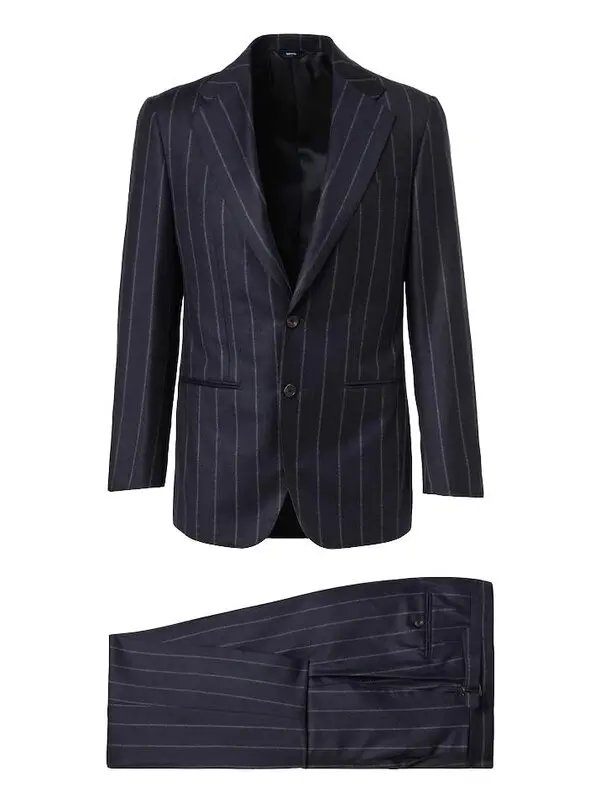 Thom Sweeney Chalk Stripe Wool And Cashmere Suit - Blue