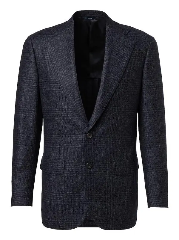 Thom Sweeney Checked Wool And Silk Blazer - Blue