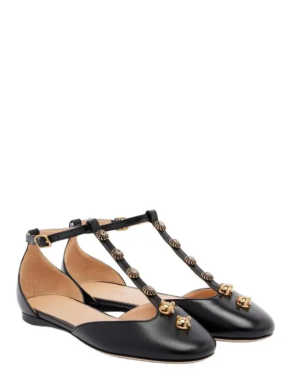 Chloé Celeste Embellished Leather Flats - Black