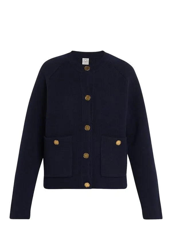 TOTEME Wool-blend Cardigan With Hammered Button Detail - Navy