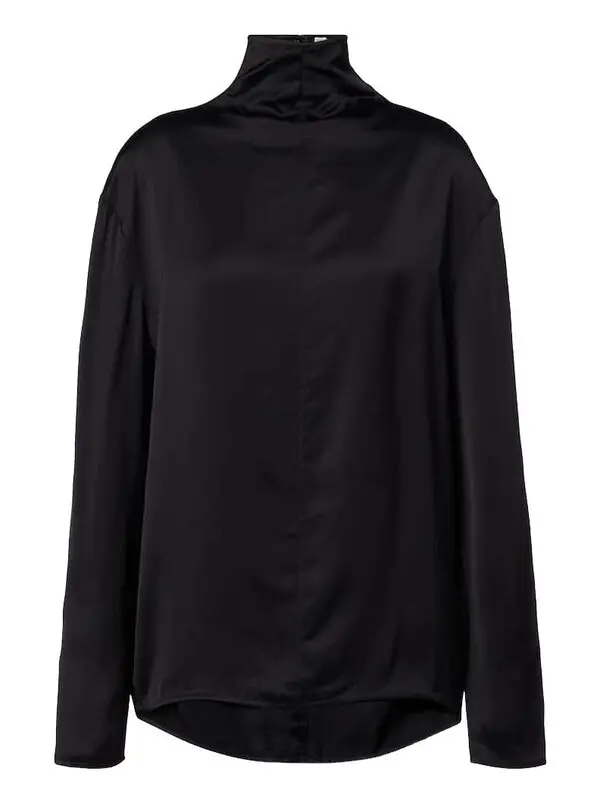 TOTEME Turtleneck Satin Top - Black