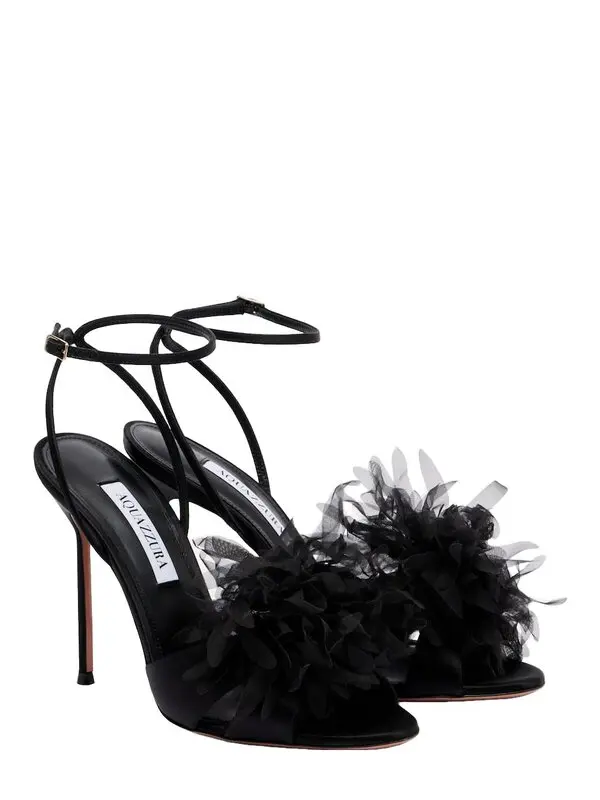 AQUAZZURA Poème 105 Satin Slingback Sandals - Black