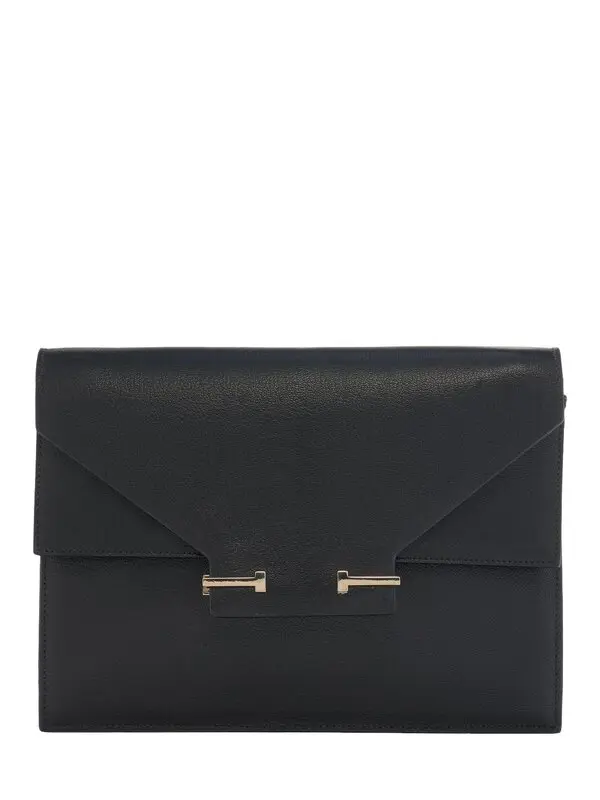 TOM FORD Double T Leather Shoulder Bag - Black
