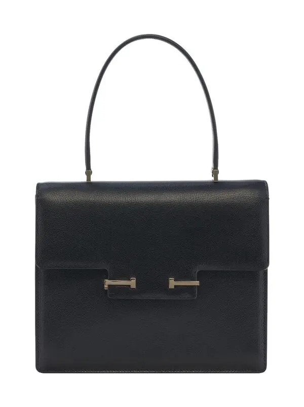 TOM FORD Small Double T Leather Top Handle Bag - Black