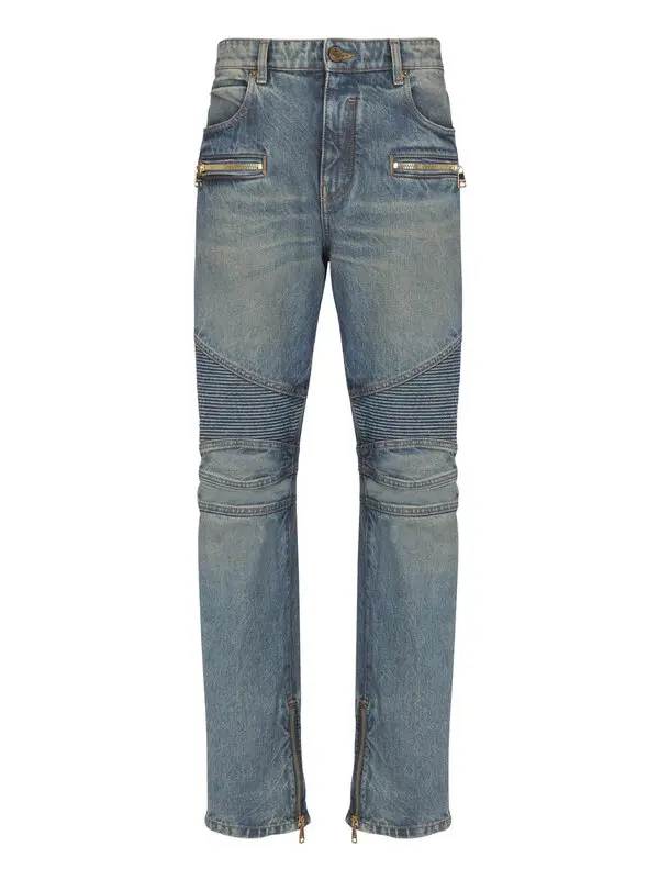 Balmain Biker Jeans In Vintage Denim - Blue