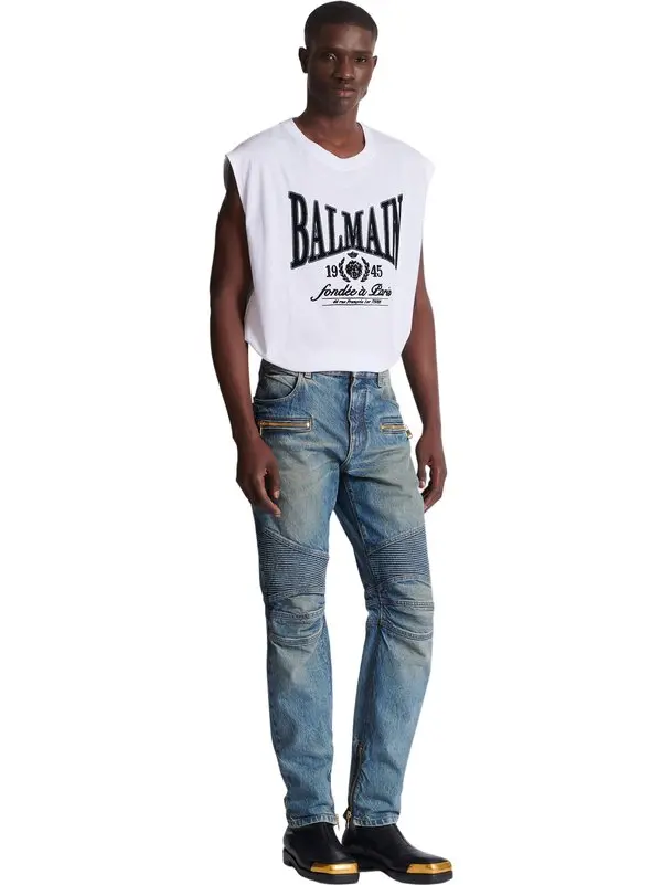 Balmain Biker Jeans In Vintage Denim - Blue