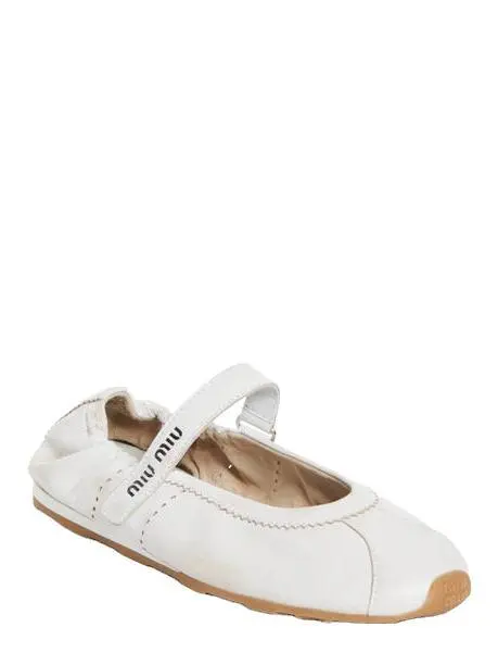 Miu Miu Plume Mary Jane Ballet Flat Sneaker - Bianco