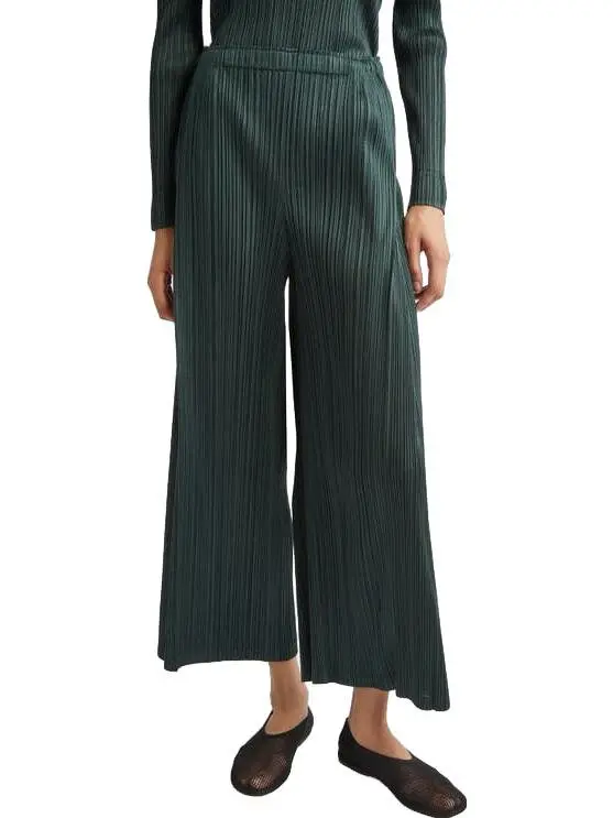 Issey Miyake Monthly Colors December Pleated Crop Wide Leg Pants - Forest Green