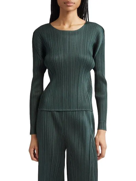 Issey Miyake Monthly Colors December Pleated Long Sleeve Top - Forest Green