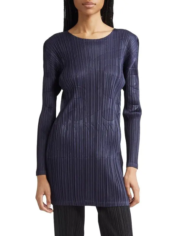 Issey Miyake Tune Pleated Longline Top - Navy