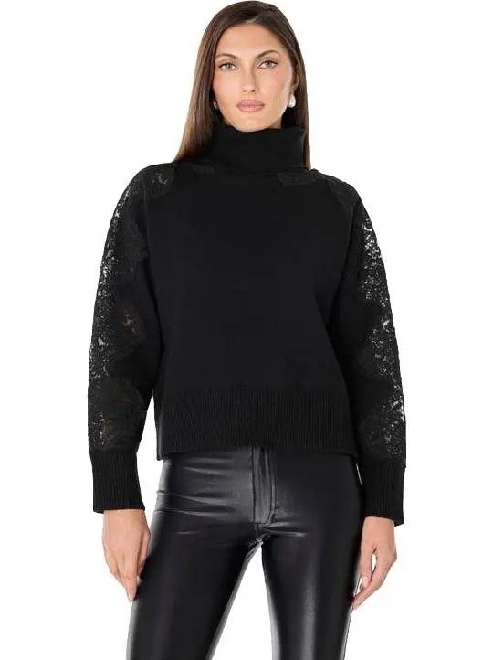 THE NOLI SHOP Camille Lace Turtleneck Sweater - Black