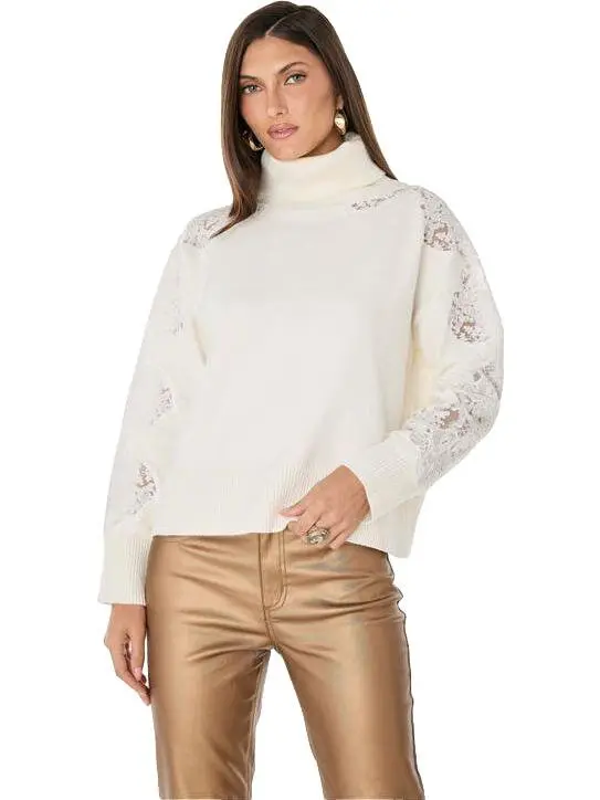 THE NOLI SHOP Camille Lace Turtleneck Sweater - Pearl