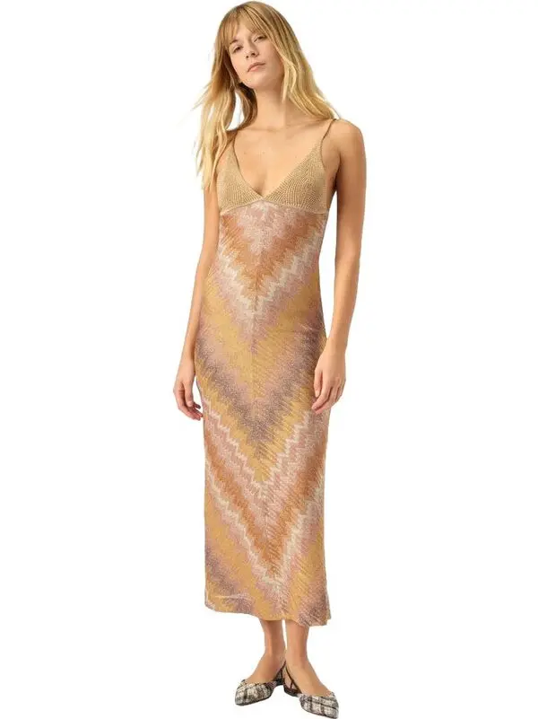 Missoni Viscose Lamé Gown With Deep Neckline - Green& Brown