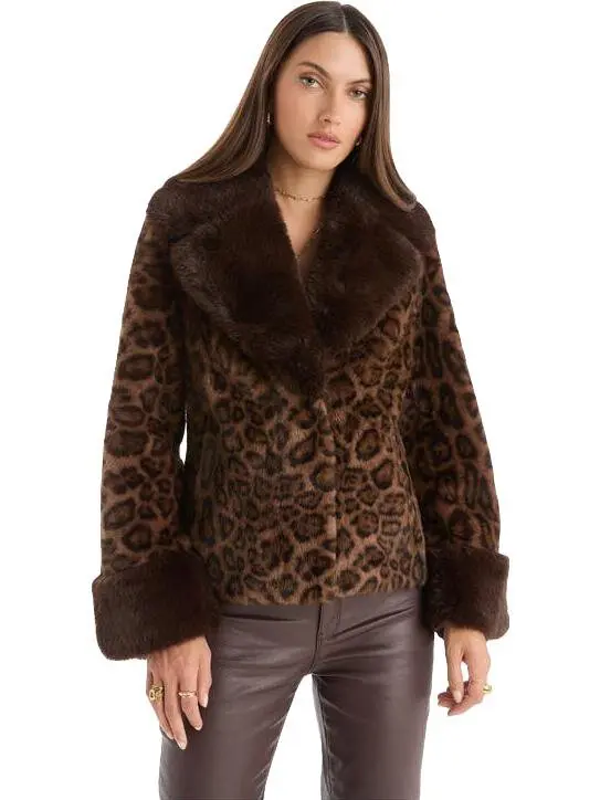 THE NOLI SHOP Sydney Faux Fur Trim Coat - Leopard