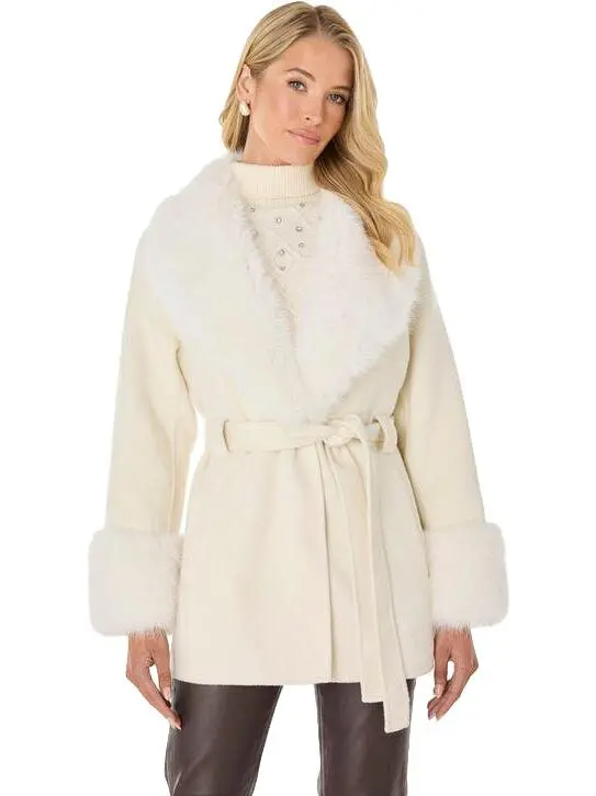 THE NOLI SHOP Faux Fur Trim Coat - White