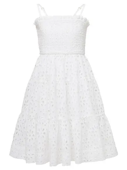 CHANGE OF SCENERY Lila Smocked Eyelet Tiered Dress - Fresh White Eyelet