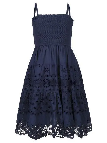 CHANGE OF SCENERY Lila Smocked Eyelet Tiered Dress - Navy Calyso Eyelet