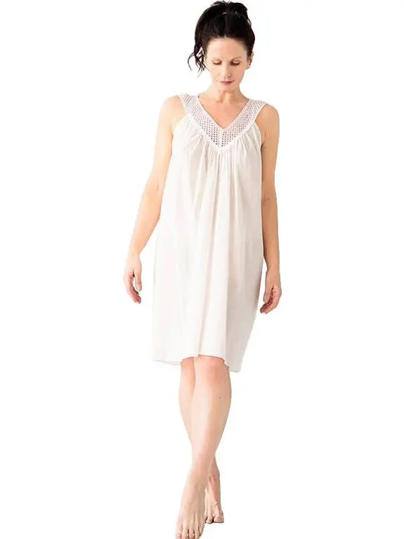 SALUA Cotton Poplin Gown With Crochet Detail - Soft White