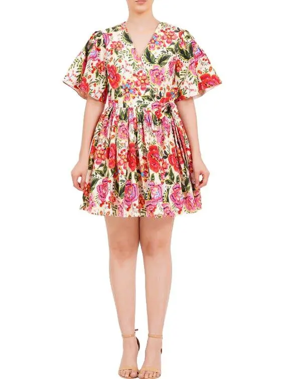 Leota Alena Mini Wrap Dress - Crown Floral Flame Scarlet
