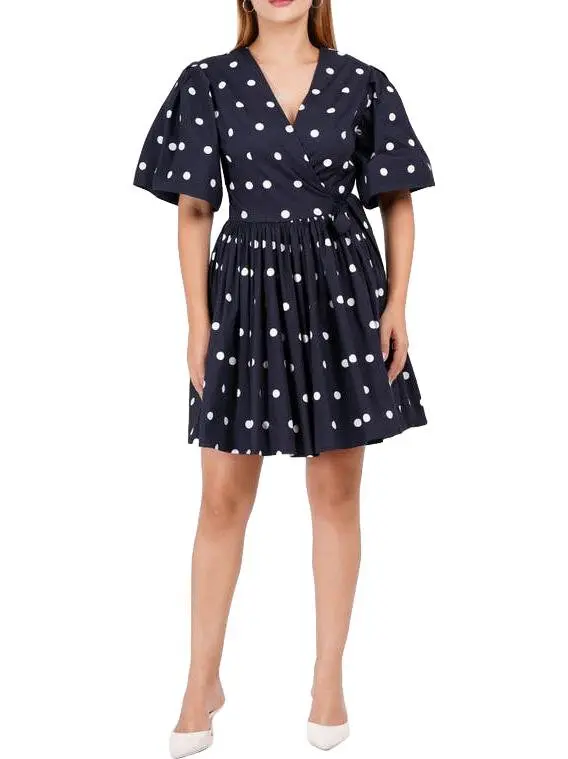 Leota Alena Mini Wrap Dress - Small Polka Black White