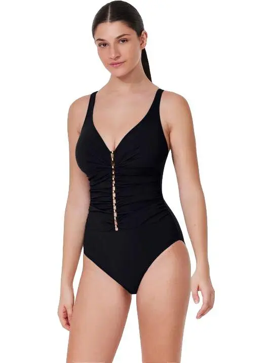 GOTTEX D-cup V-neck Beaded One Piece - Black