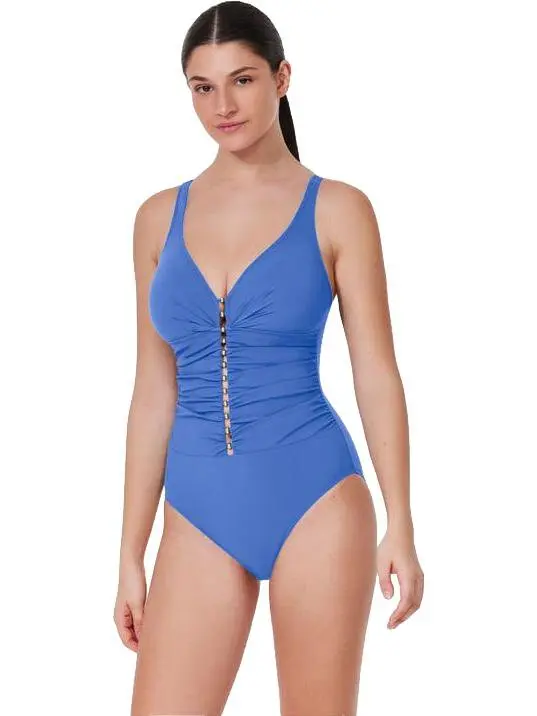 GOTTEX D-cup V-neck Beaded One Piece - Navy