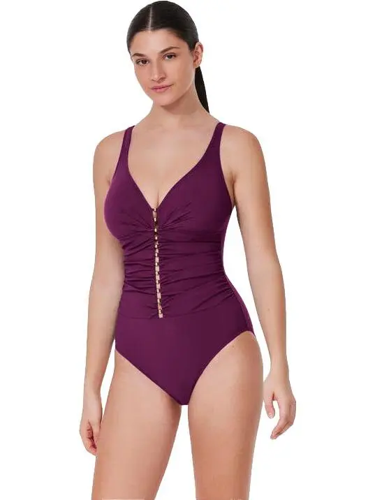 GOTTEX D-cup V-neck Beaded One Piece - Wine