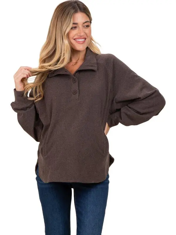 PINKBLUSH Brushed Knit Maternity Pullover - Brown