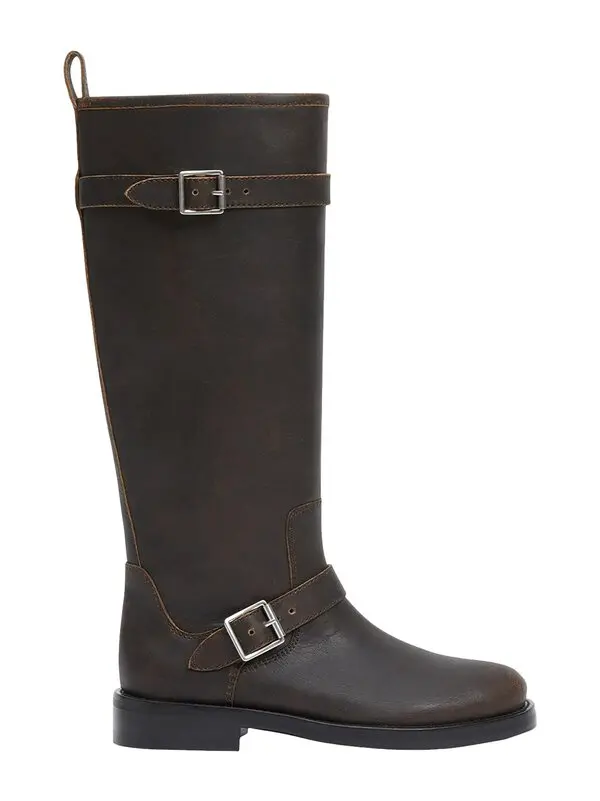 Simkhai Noah Leather Moto Boots - Distressed Chocolate