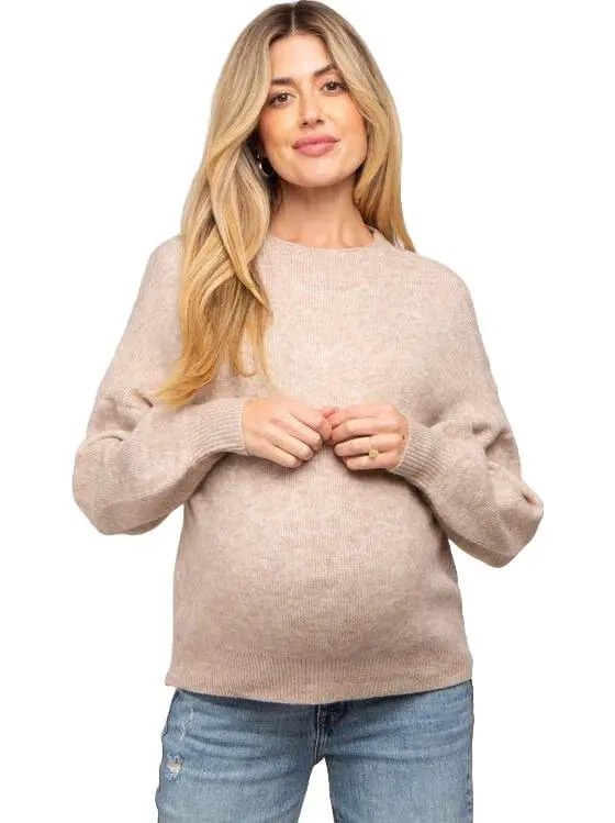 PINKBLUSH Bubble Sleeve Maternity Sweater - Taupe