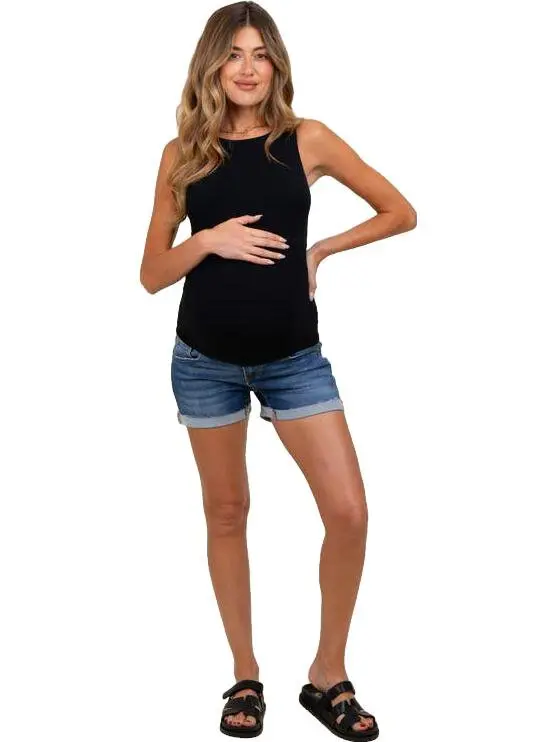 PINKBLUSH Maternity Denim Shorts - Navy Blue
