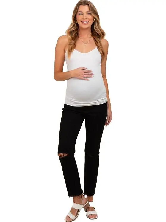 PINKBLUSH Cut Hem Open Knee Maternity Jeans - Black