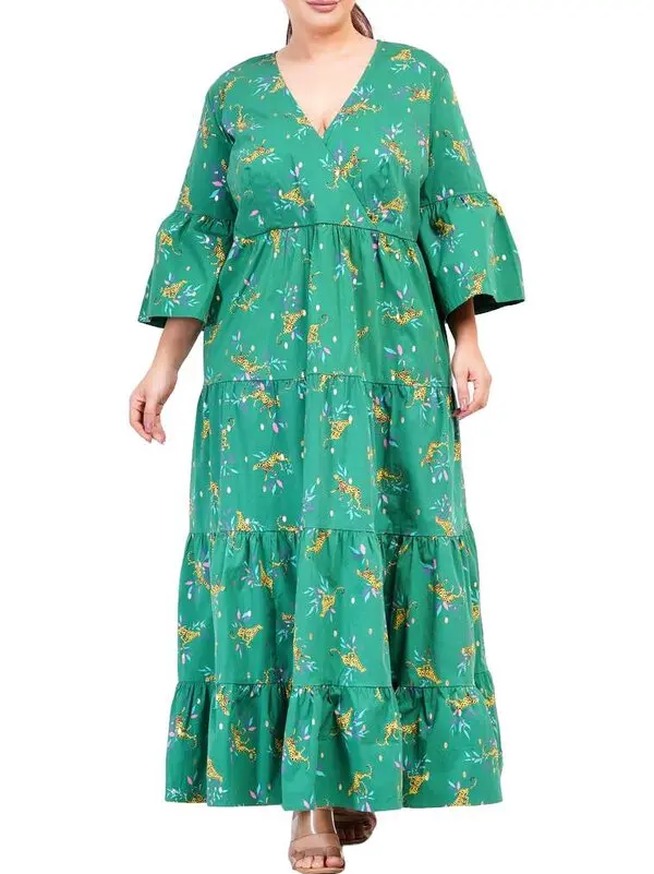 Leota Sariah Poplin Maxi Dress - Lucky Cheetah Verdant Green