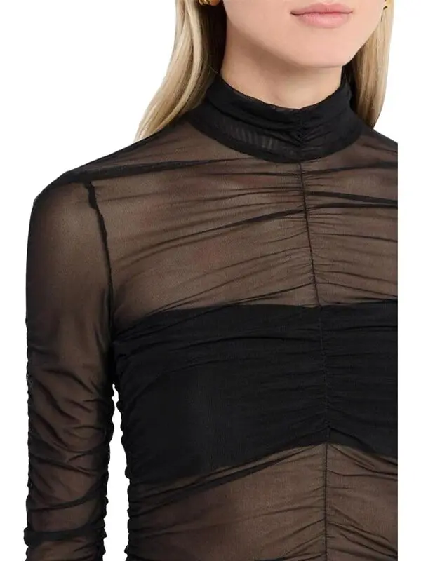 FAVORITE DAUGHTER Ruched Mesh Top - Black