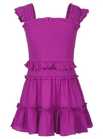 CHANGE OF SCENERY Zoe Smocked Bodice Tiered Ruffle Dress - Plum