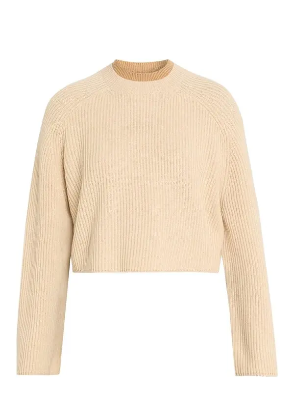 Max Mara Wool Ribbed Double-collar Cropped Sweater - Beige