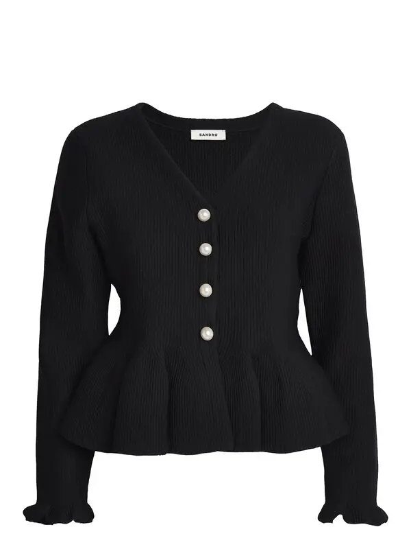 Sandro Peplum Cardigan - Black